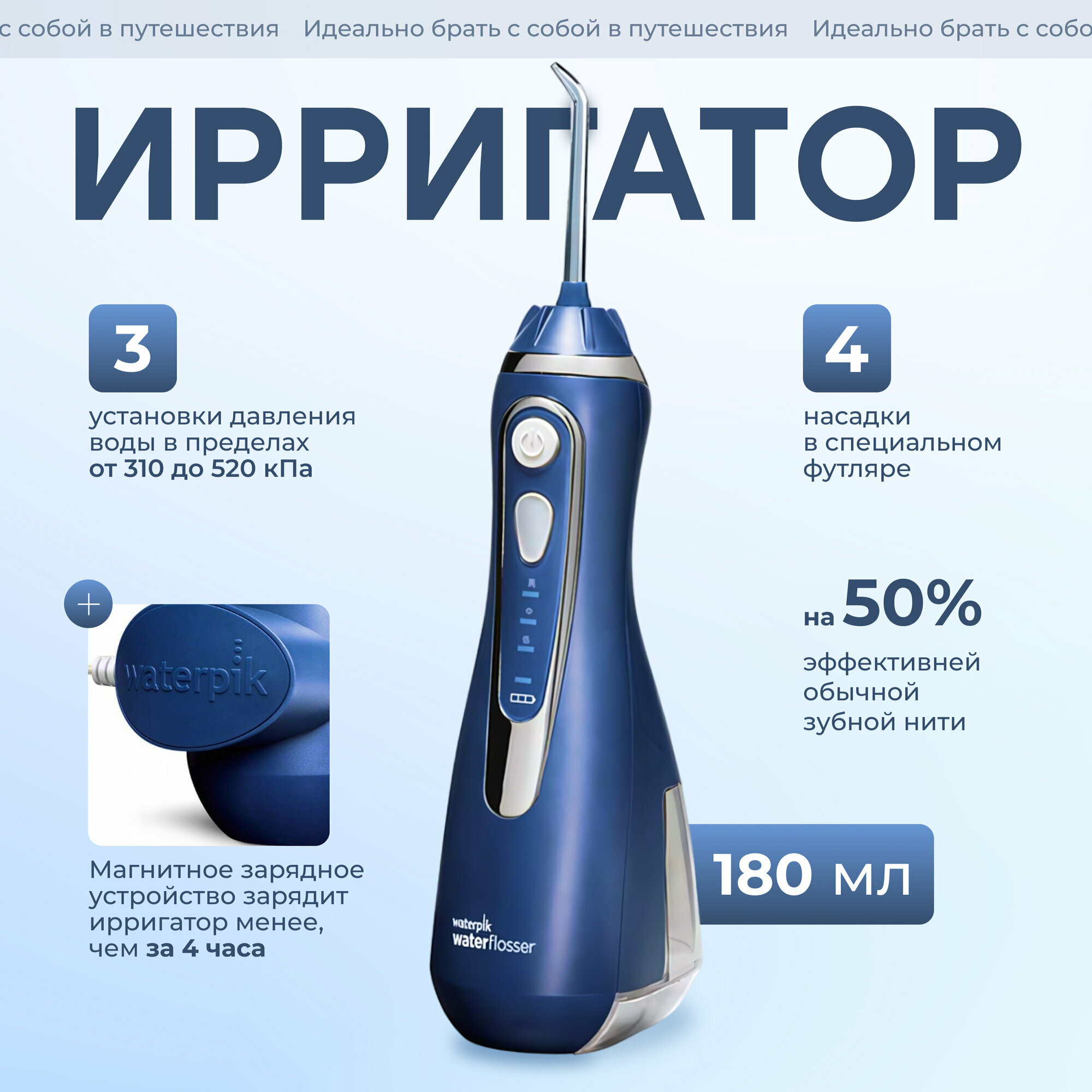 Портативный ирригатор WaterPik WP-563 Cordless Advanced, синий
