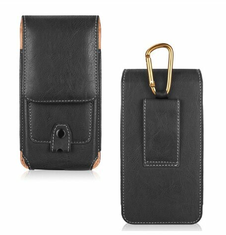 Вертикальный кожаный чехол кобура на ремень для смартфонов до 5,5" с разъемом для карточек