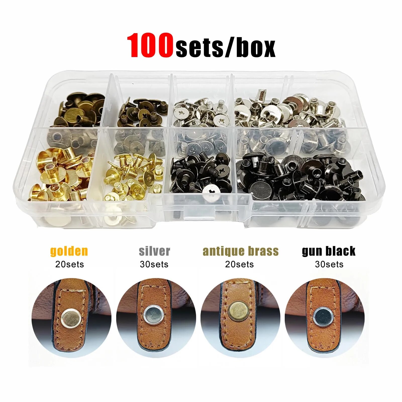 Комплект заклепок Chicago Screw Rivet Post для кожи, 100 шт, 4 цвета