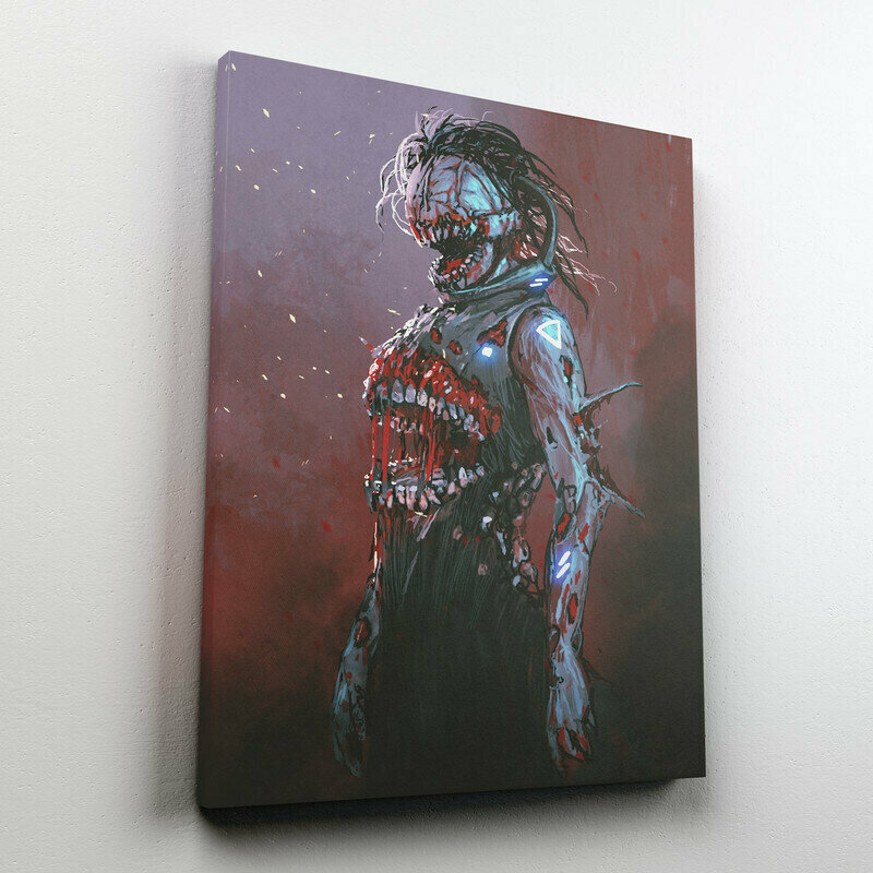 Интерьерная картина на холсте "Зомби под кровавым дождем" размер 22x30 см