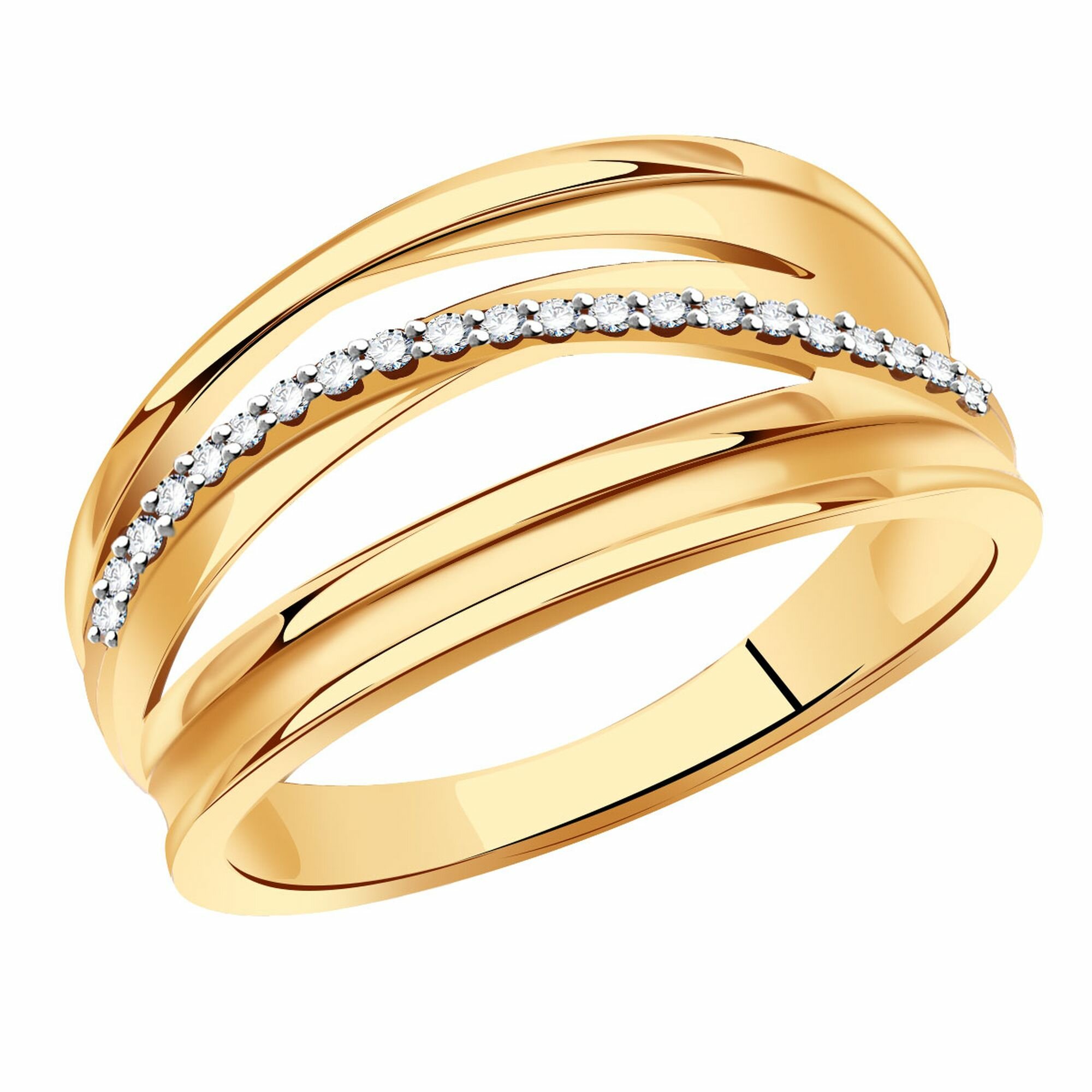 Кольцо дорожка, красное золото, 585 проба, фианит