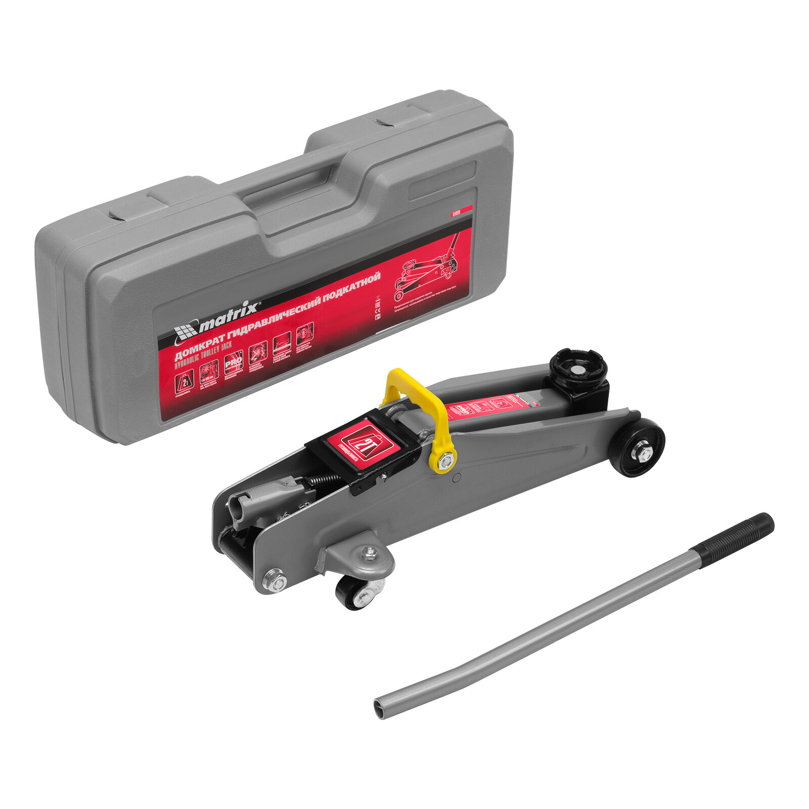 Домкрат гидравлический подкатной Matrix 2 т, 135-385 мм (51028) серый