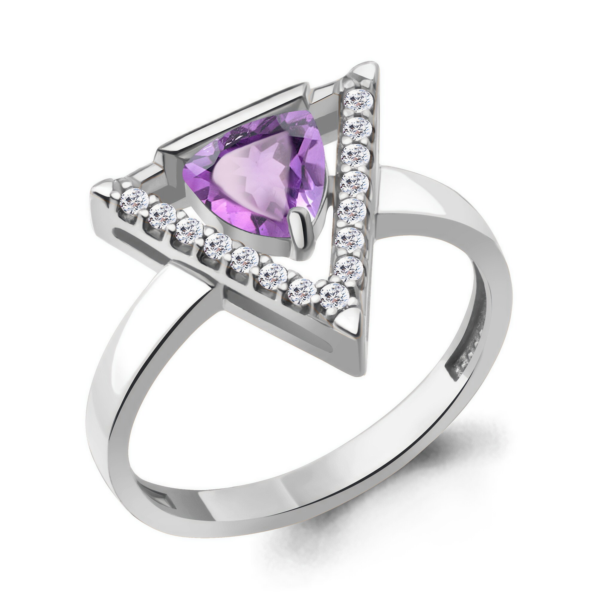 Кольцо, серебро, 925 проба, родирование, фианит, аметист