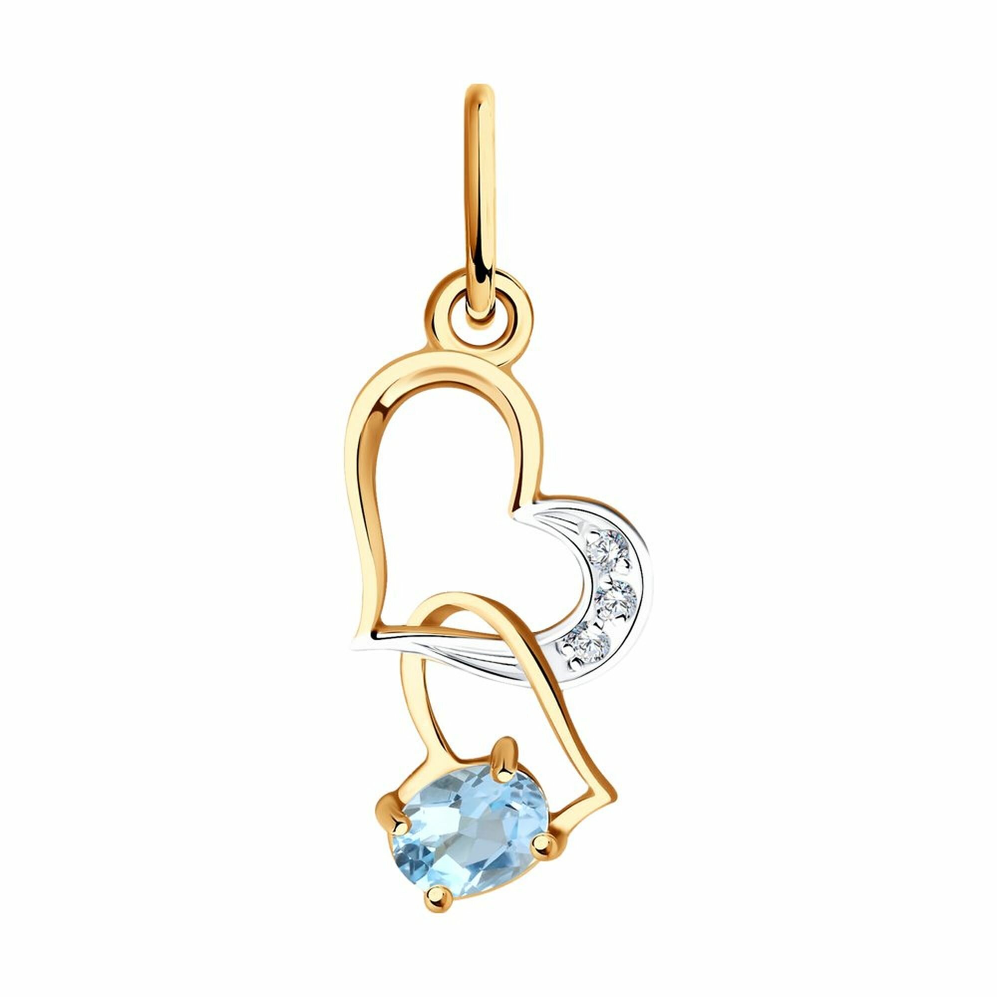 Подвеска, красное золото, 585 проба, топаз, фианит