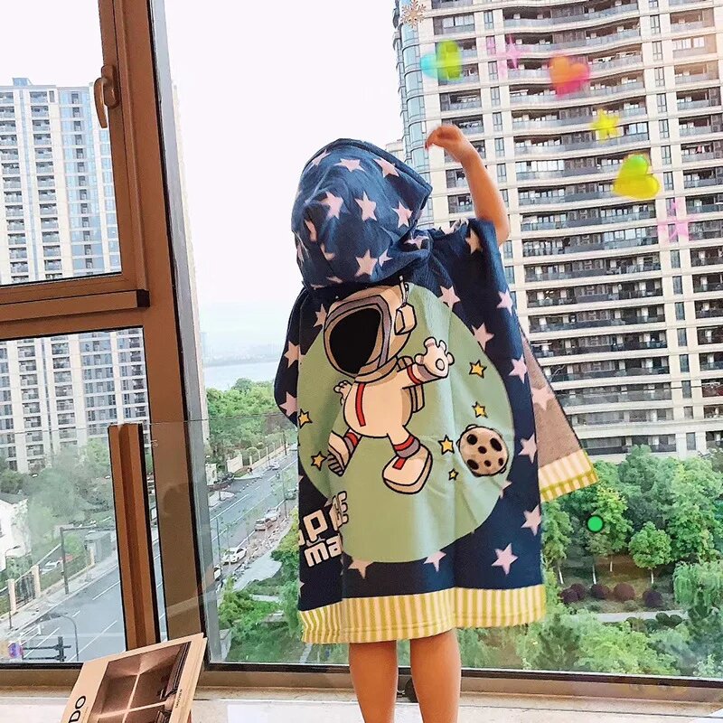 Детское Пляжное Пончо Для Купания 60x120 См С Капюшоном, Дизайн С Мультяшным Дельфином LG06