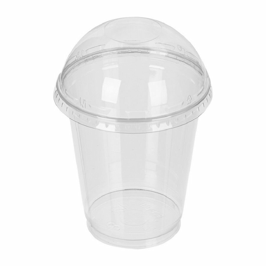 Стакан 400мл с купольной крышкой с отверстием прозрачный УЮ, ПЭТ