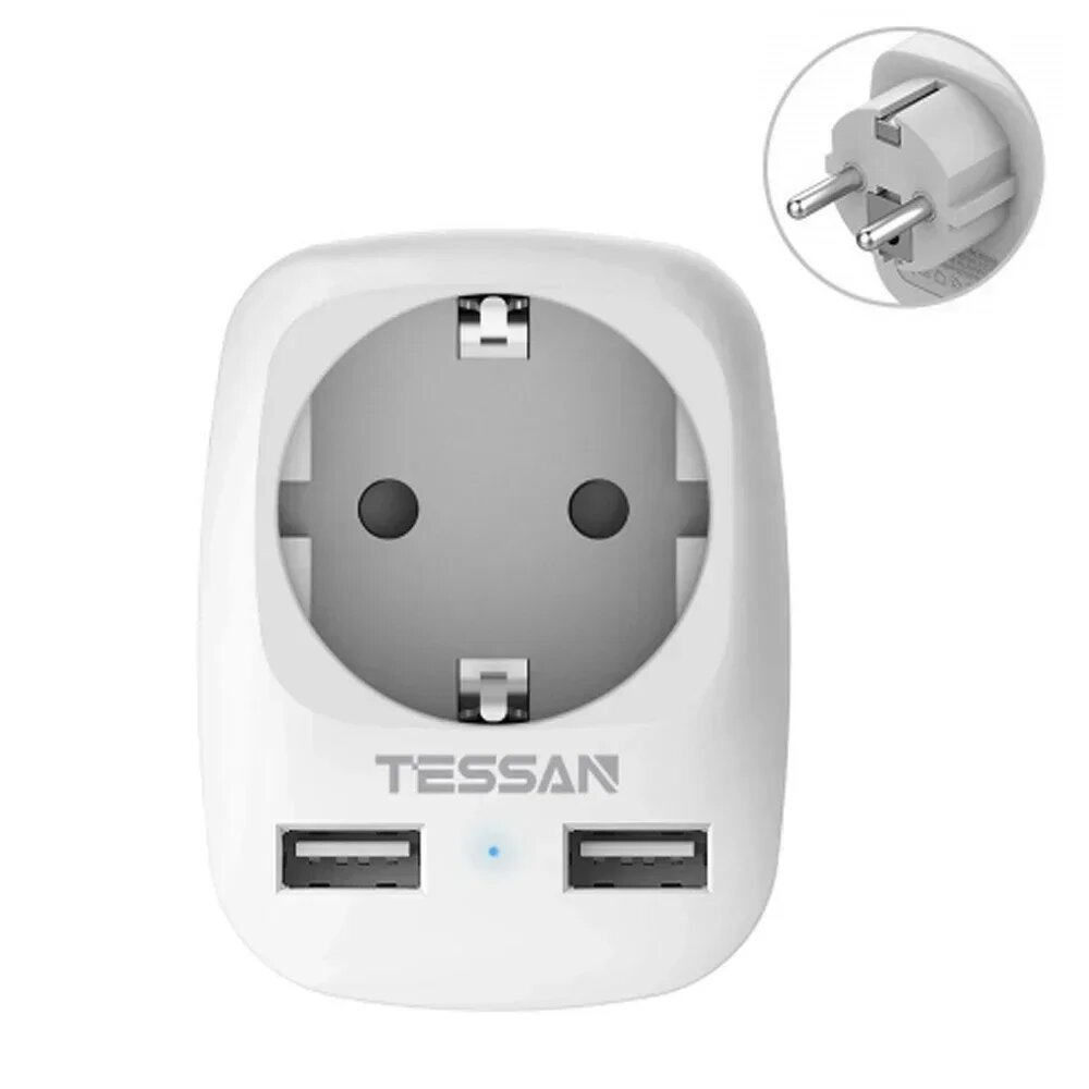 TESSAN Розетка с USB, TS-611-DE-GR