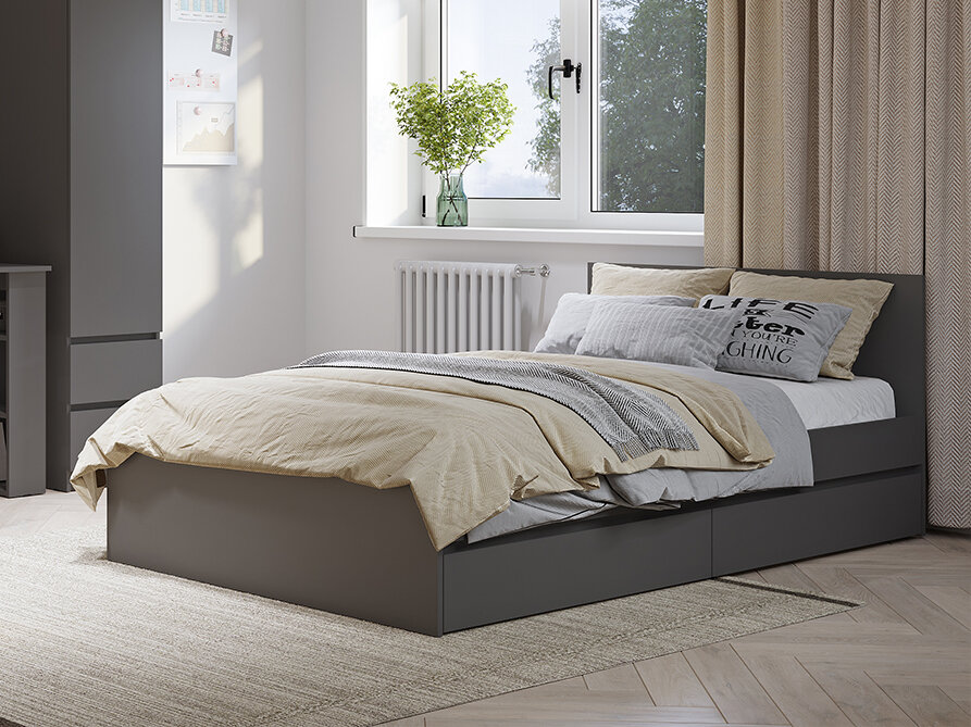 Кровать 120х200 с выдвижными ящиками Симпл КР-07 цвет Графит БТС