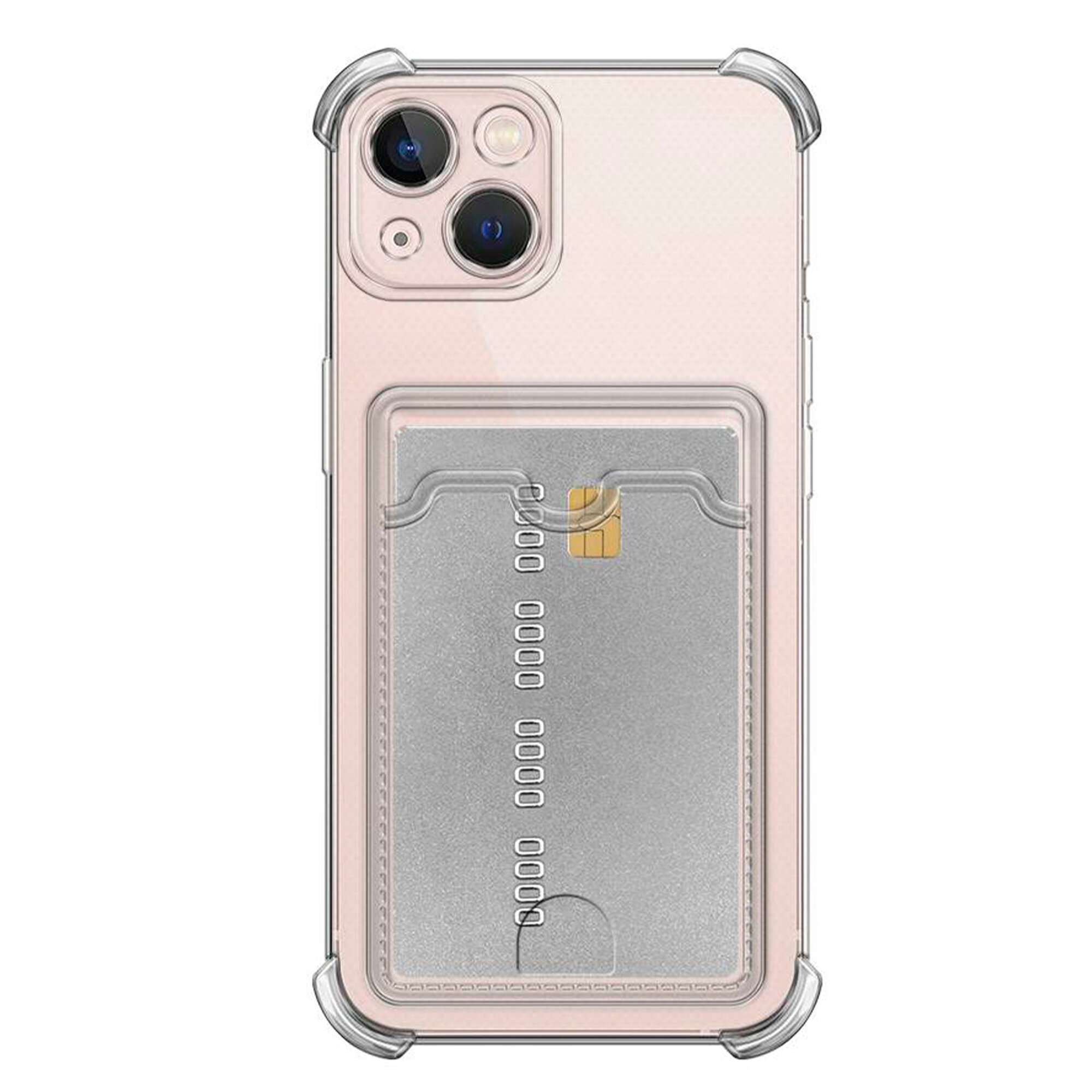 Чехол силиконовый для iPhone 13 (6.1), с карманом для карты, с защитой камеры, X-CASE, прозрачный