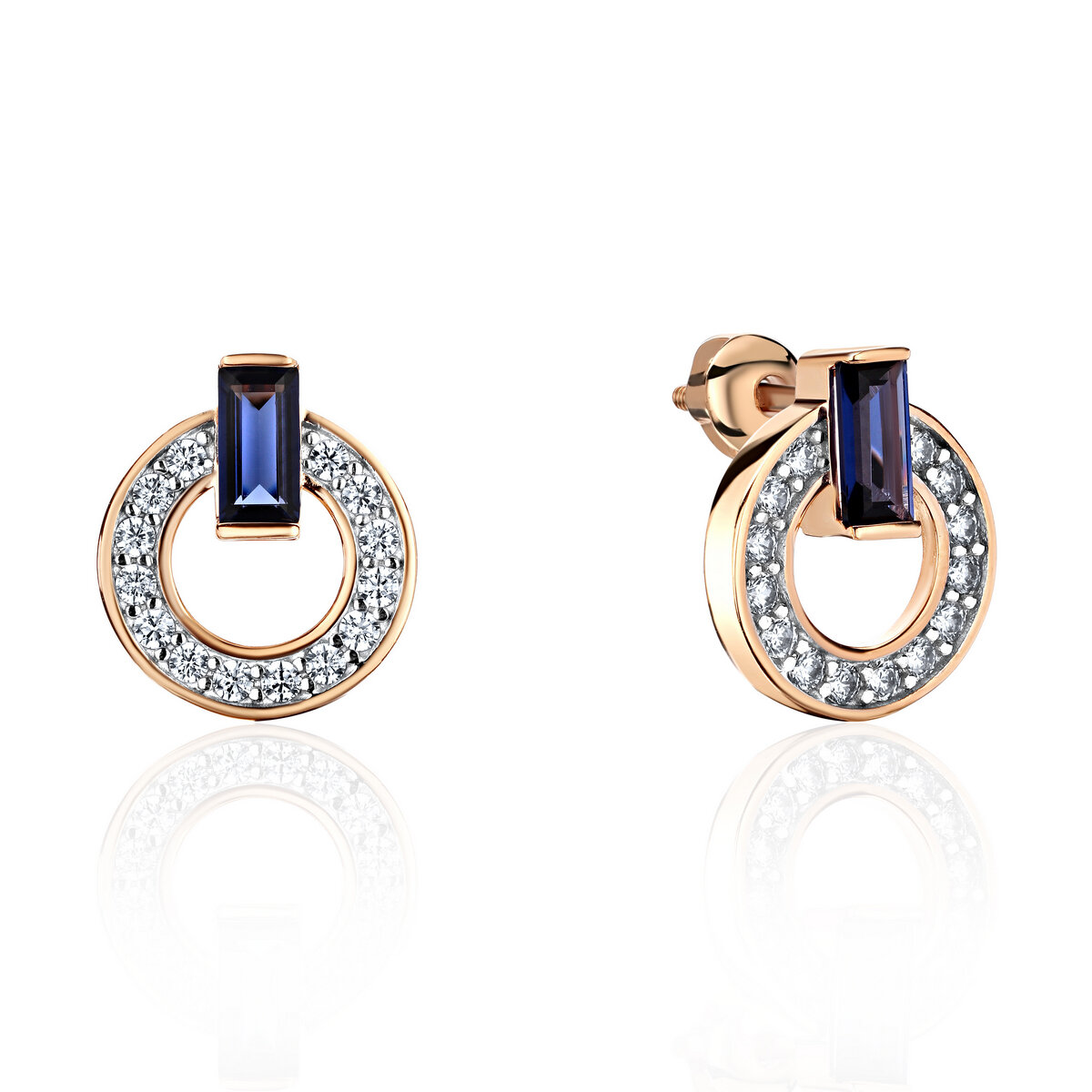 Серьги, красное золото, 585 проба, фианит, сапфир