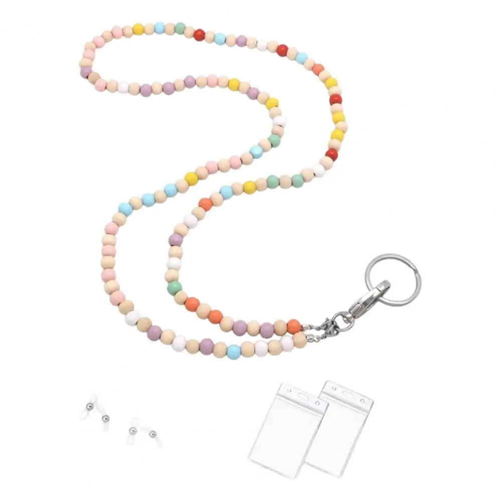 Деревянный шнурок для бейджа с бусинами Multicolor