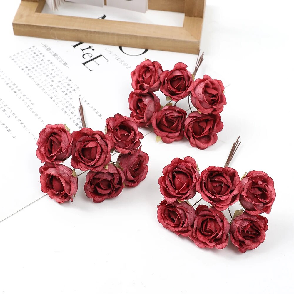 Искусственные розы HUAYUXIANG 6 шт. Бордовый, red