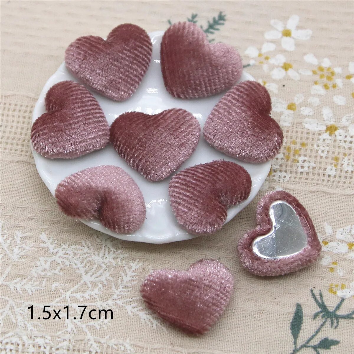 Вельветовые пуговицы-сердечки, 50шт, Цвет: 50pcs