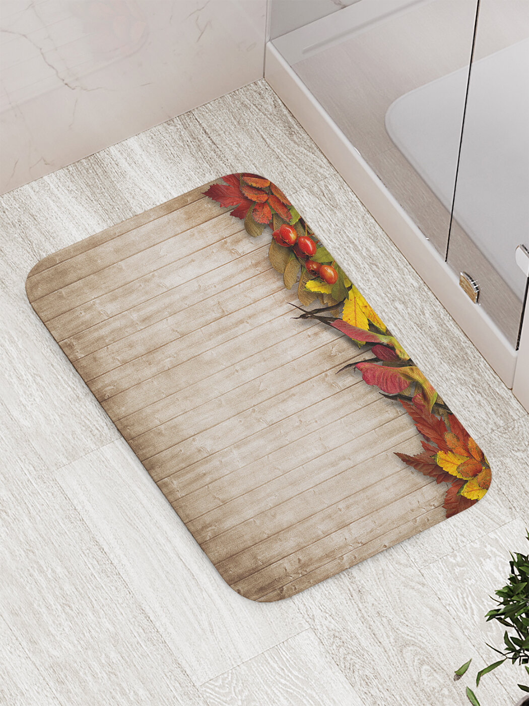 Коврик для ванной комнаты и туалета противоскользящий "Осенние листья" 52х77 см, JoyArty