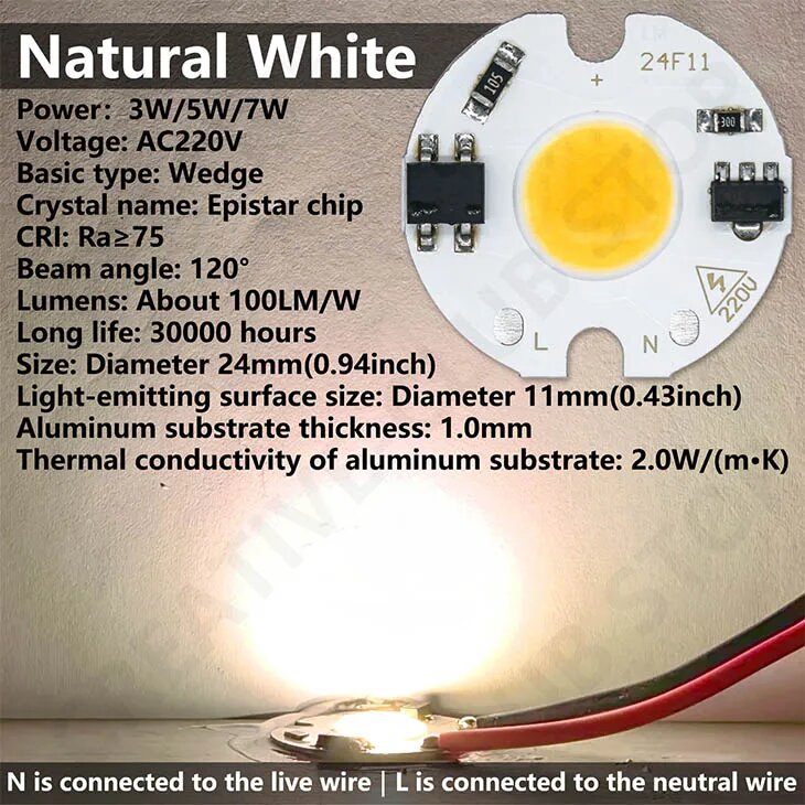 DT&ZM светодиодный чип COB лампа 3Вт/5Вт/7Вт 220В Белый, Natural White AC220V, 5pcs 7W