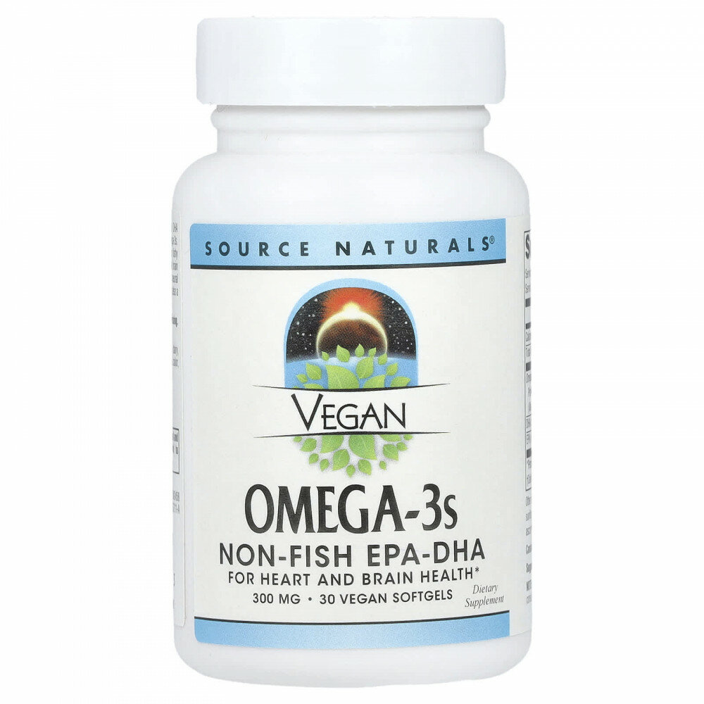 Source Naturals, веганские омега-3, 30 веганских капсул