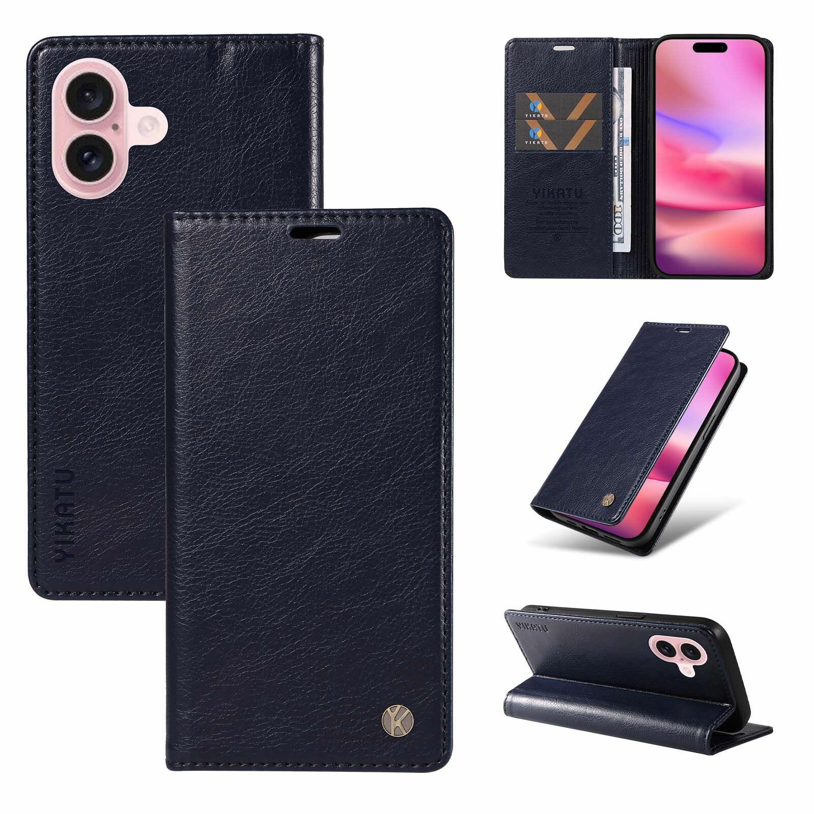 YIKATU Кожаный Чехол Для Айфон 16 (Apple IPhone 16 ) С Визитницей Из Экокожи Книжка