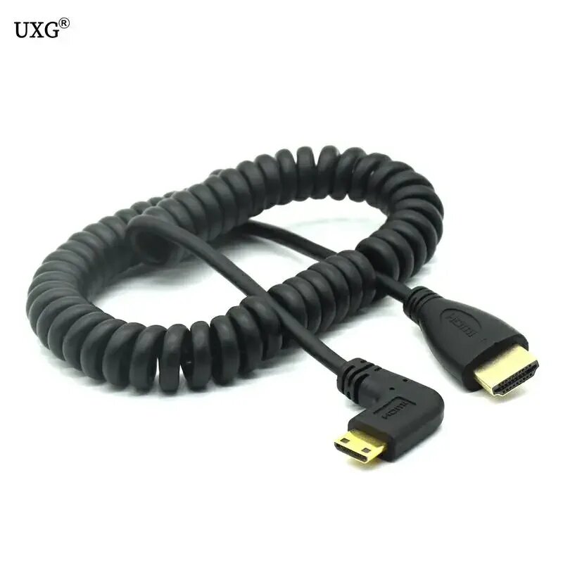 Mini HDMI-HDMI кабель пружинный золотой Синий