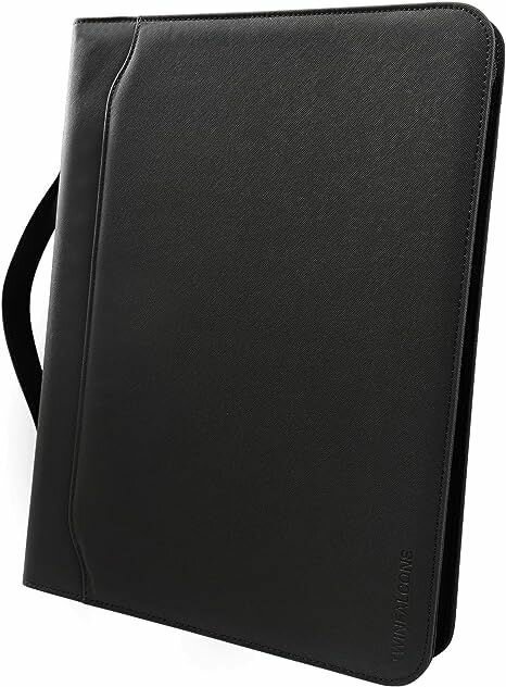 Папка деловая для документов и бумаг из кожи на молнии, офисная, А4, калькулятор, с рукояткой