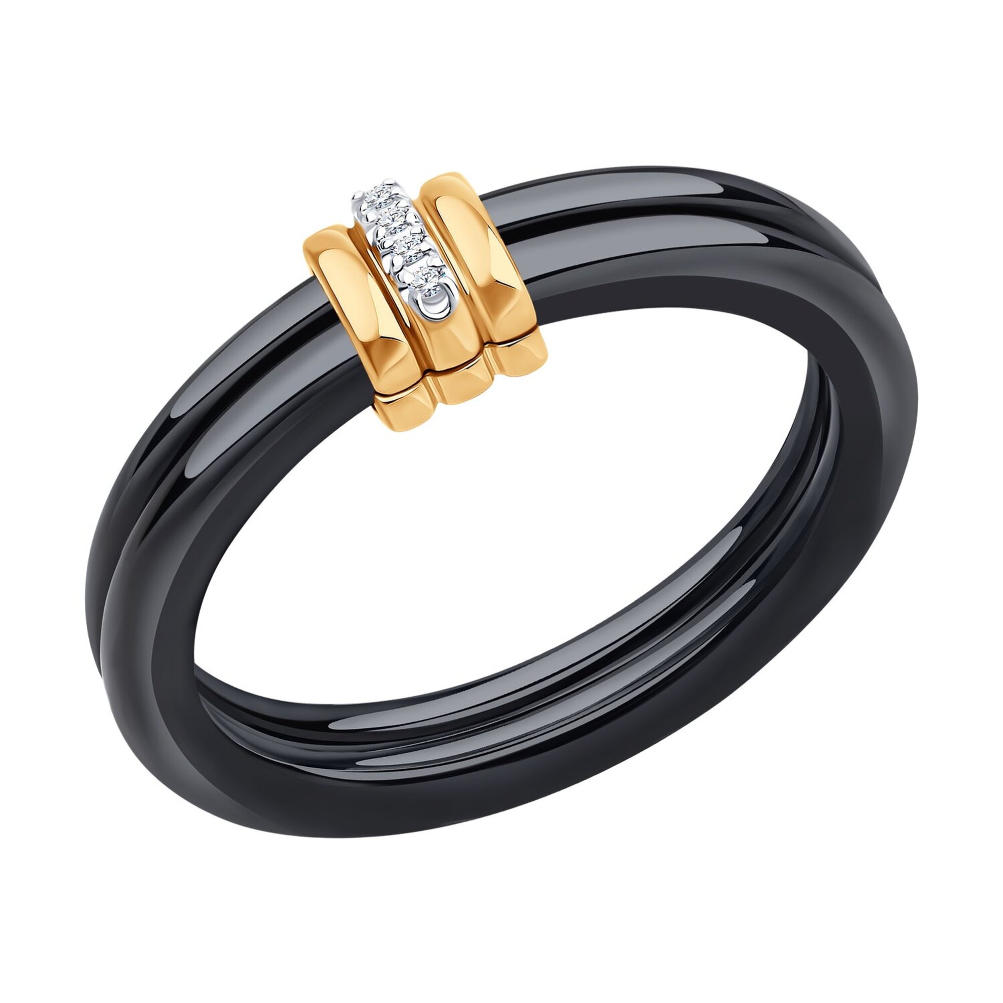 Кольцо, красное золото, 585 проба, керамика, бриллиант