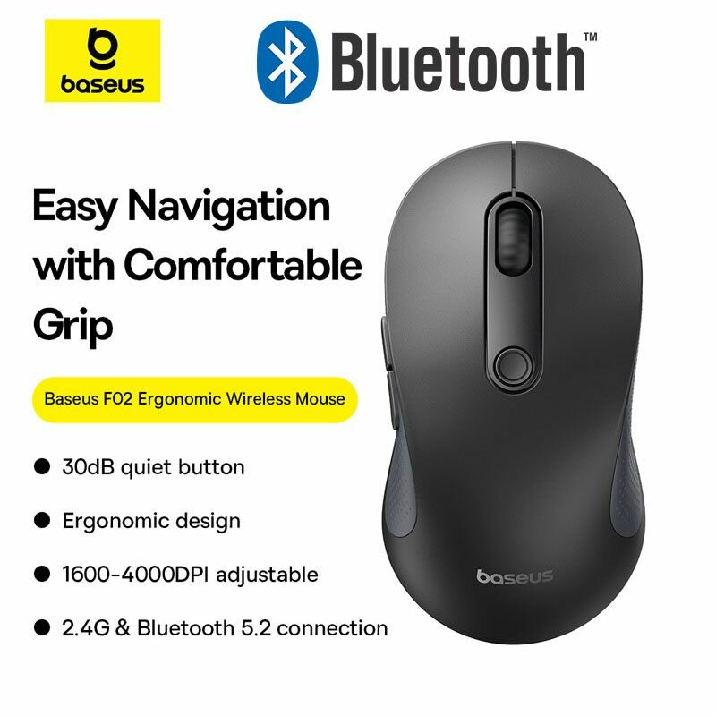 Беспроводная мышь Baseus F02, Bluetooth 5.2, 2.4GHZ (B01055505111-01) черный