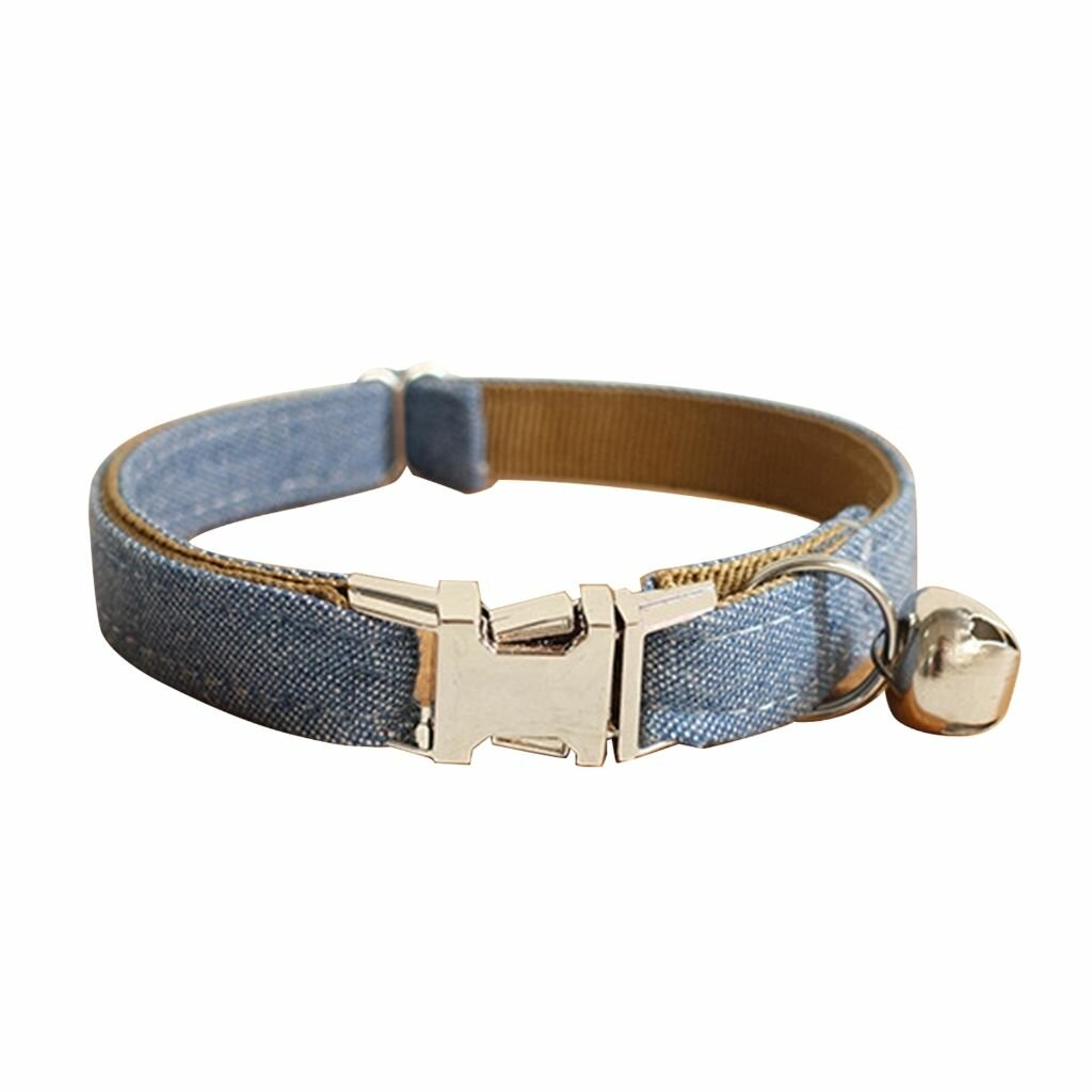 (Цельный) Ошейник для домашних животных Cat Collar-Кошачий ошейник L из коричневой джинсовой ткани