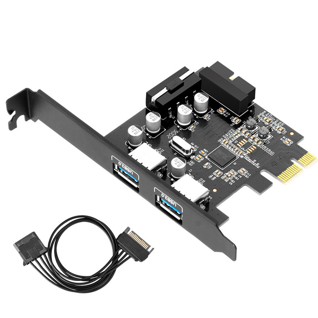 Карта расширения PCI-E на 2 порта USB 3.0 PCI для настольных компьютеров Express с адаптером внешнего контроллера с 19-контактным разъемом питания