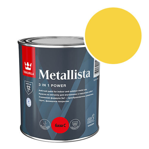 Краска по ржавчине Tikkurila Metallista RAL 1018 (Цинково-желтый - Zinc yellow) гладкая глянцевая 0,8 л