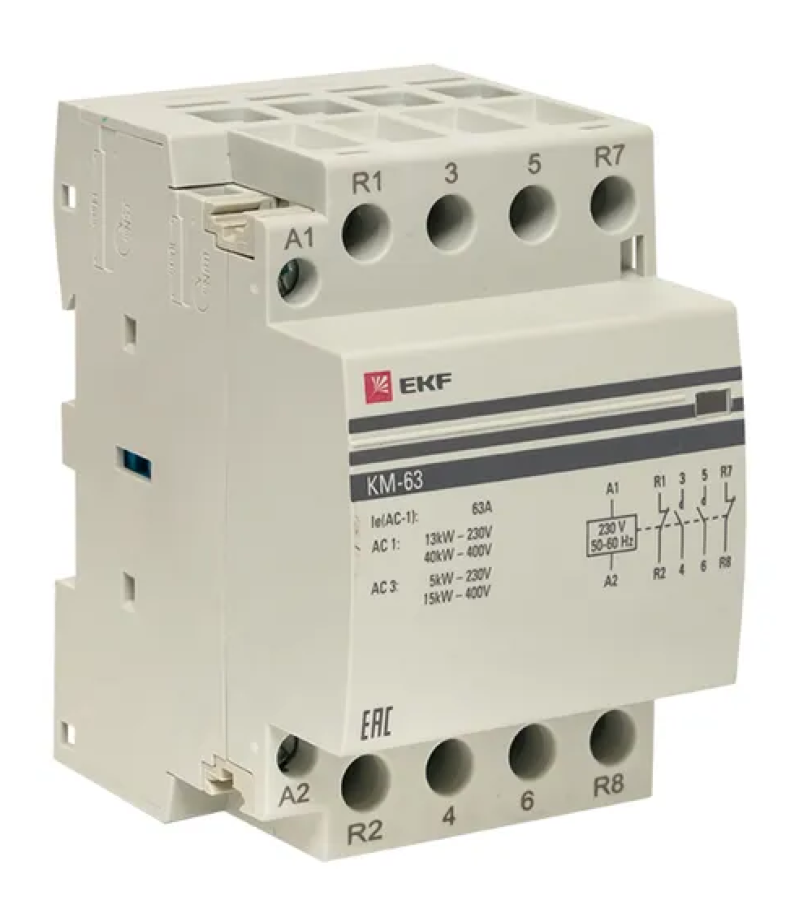 Контактор модульный EKF / ЕКФ PROxima КМ 63А AC 3 модуля 400В 2NО+2NC, km-3-63-22 / коммутационное оборудование