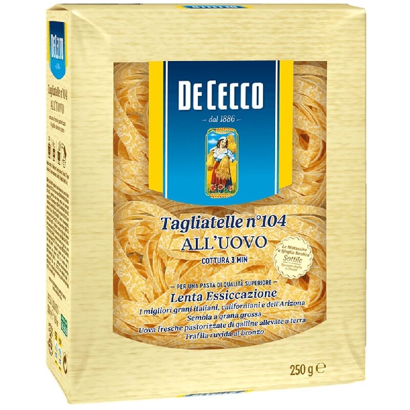 Макаронные изделия DE CECCO №104 яичные Tagliatelle all'uovo (Тальятелле) 250г
