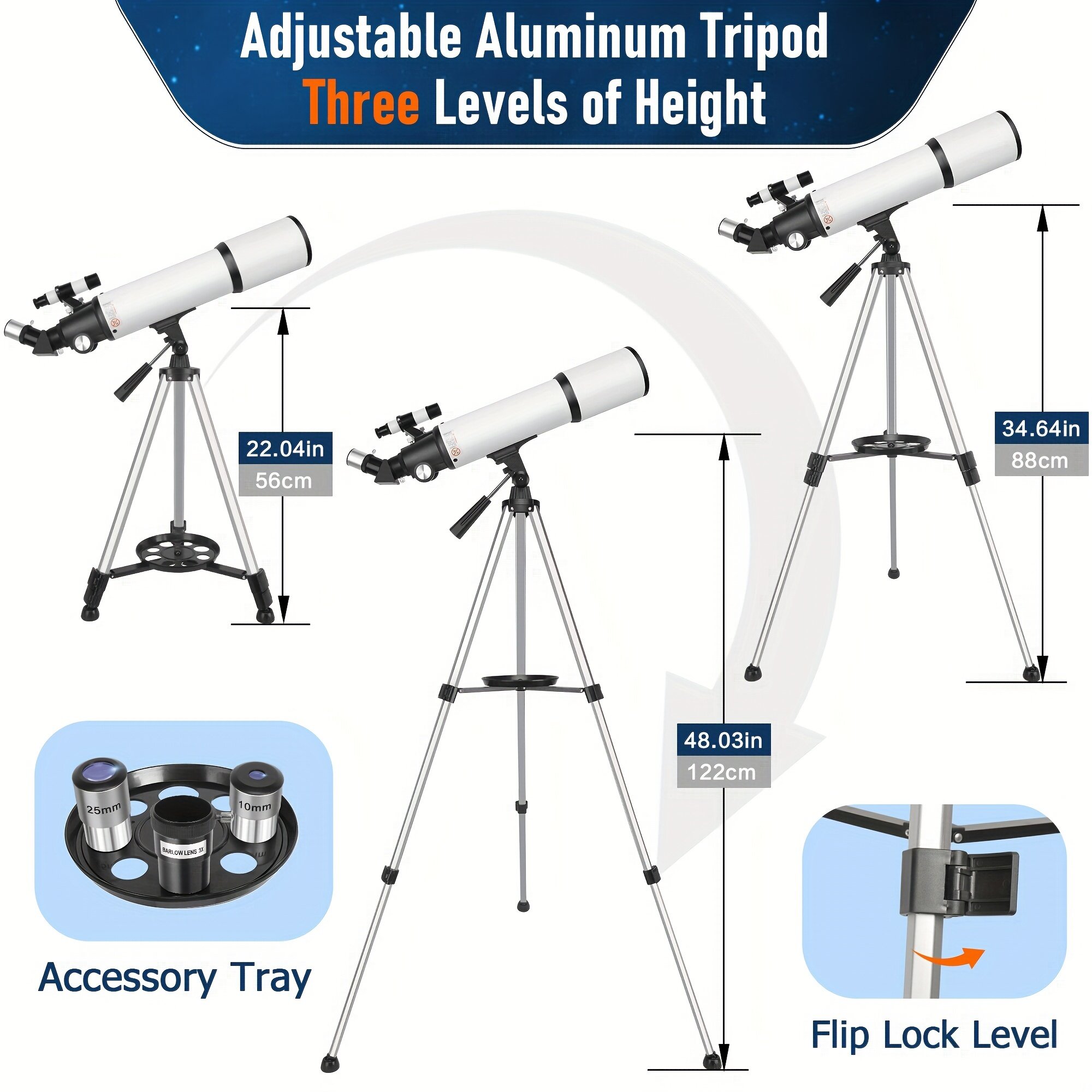 Набор астрономического телескопа для начинающих — 80 мм апертура, 600 мм рефрактор с полностью многослойным оптическим покрытием для высокой передачи, включает штатив, адаптер для телефона и сумку для переноски