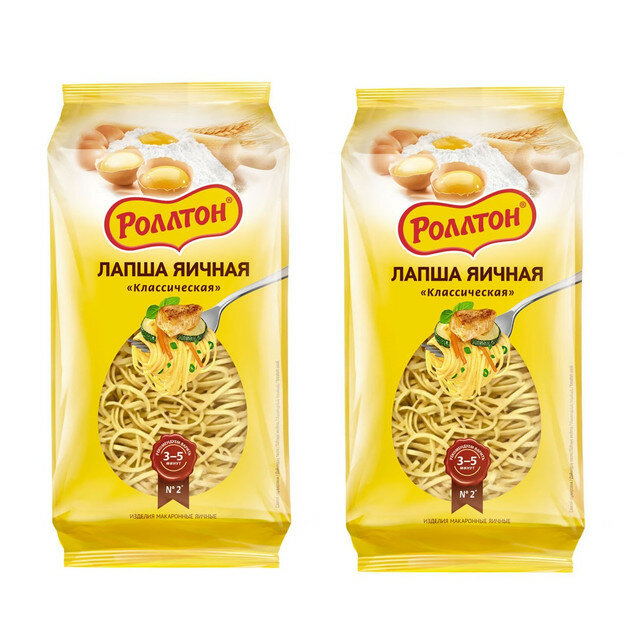 Роллтон Лапша Яичная классическая, 400 г, 2 уп