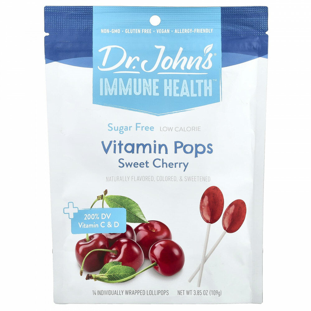 Dr. John's Healthy Sweets, Immune Health™, витаминные леденцы, со вкусом черешни, 14 леденцов в индивидуальной упаковке, 109 г (3,85 унции)