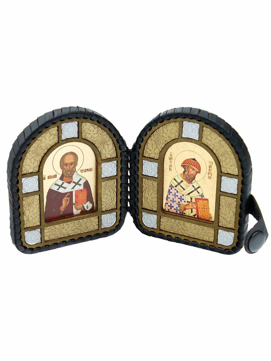 Складень кожаный Николай Чудотворец - Спиридон Тримифунтский