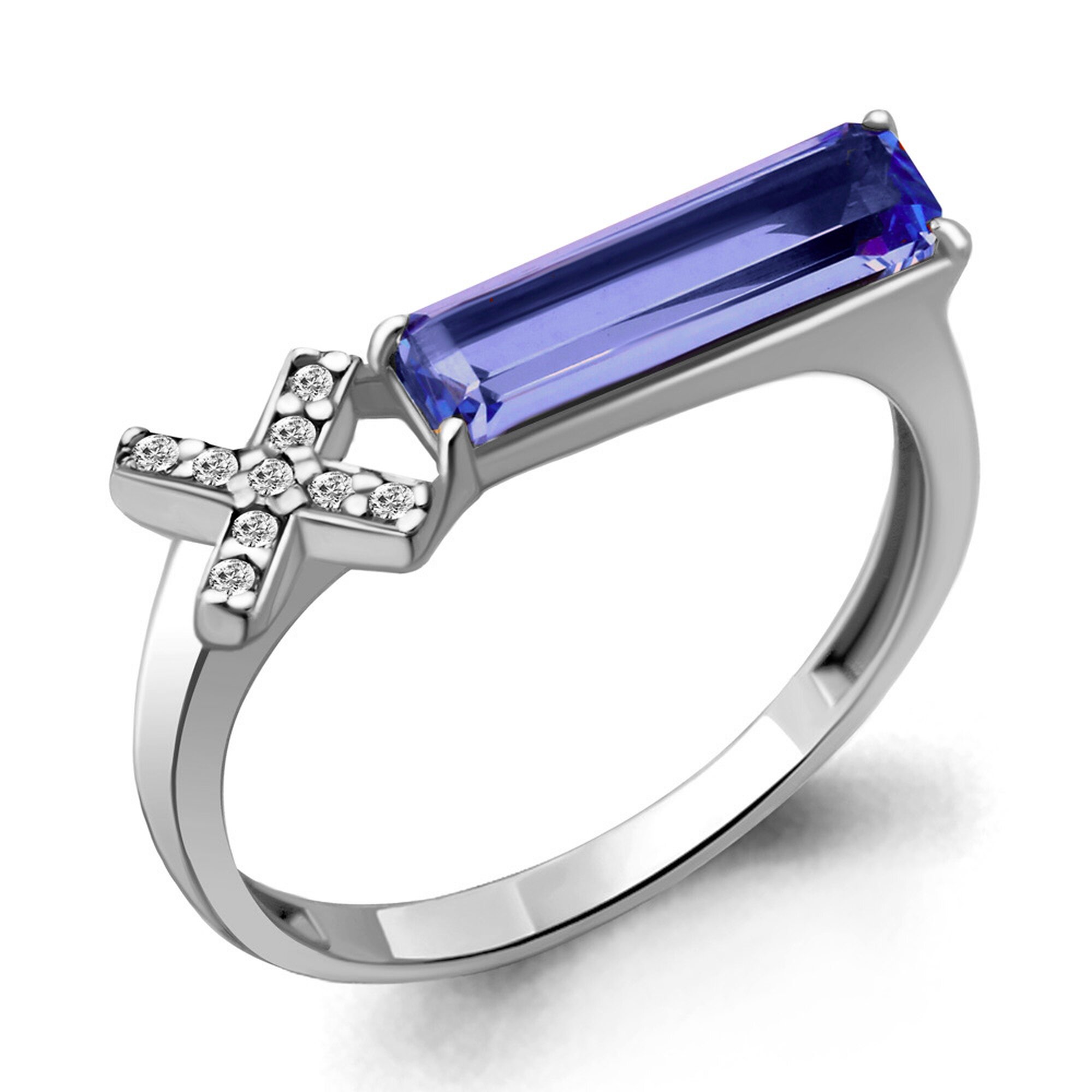 Кольцо, серебро, 925 проба, родирование, танзанит, фианит