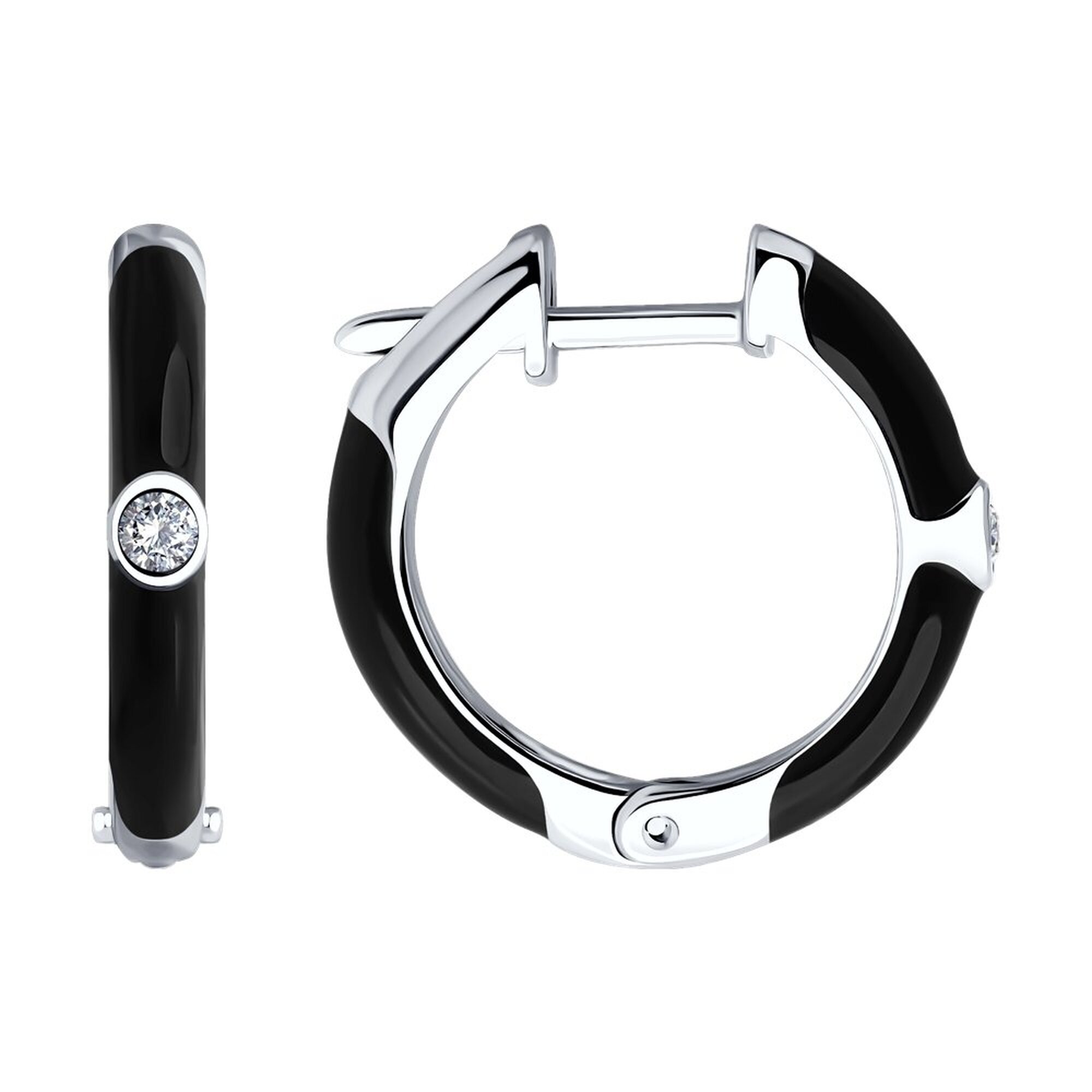 Серьги, серебро, 925 проба, родирование, фианит, эмаль