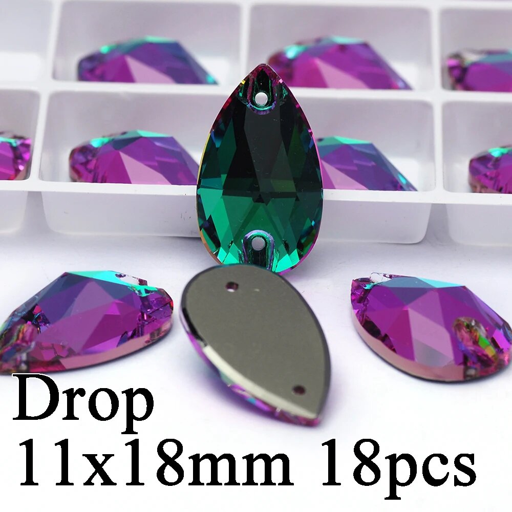 PUBRILEX Изумрудный Витраж Стеклянные Стразы для Декора Drop 11x18mm 18pcs