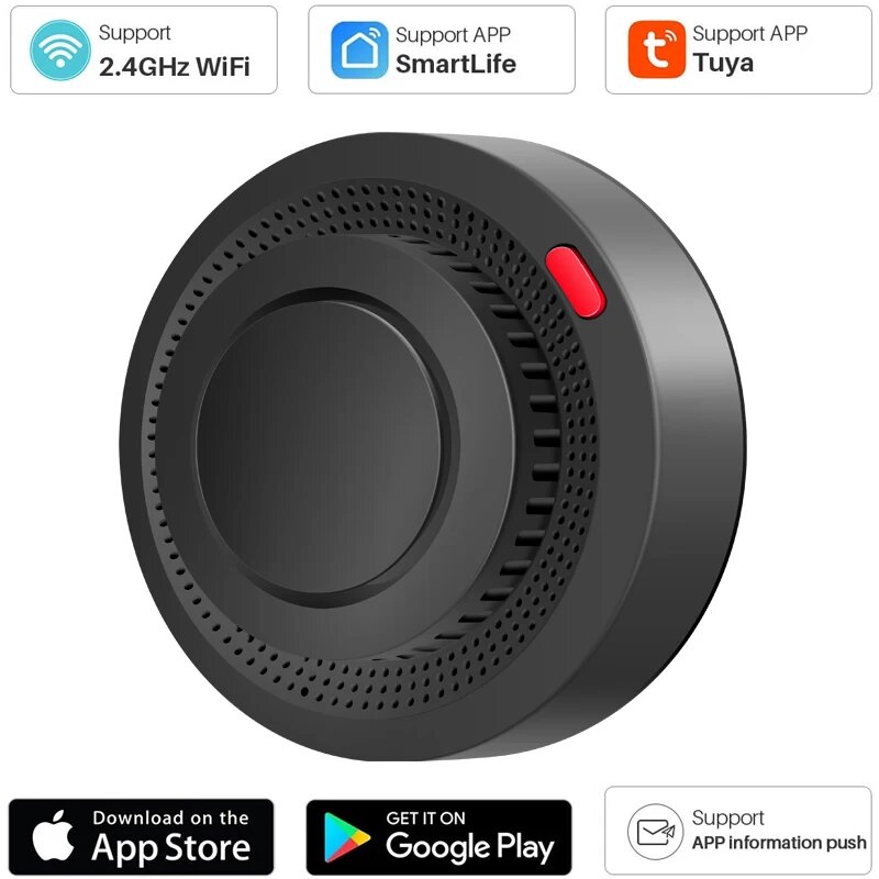 Детектор дыма Wi-Fi черный Tuya SmartLife