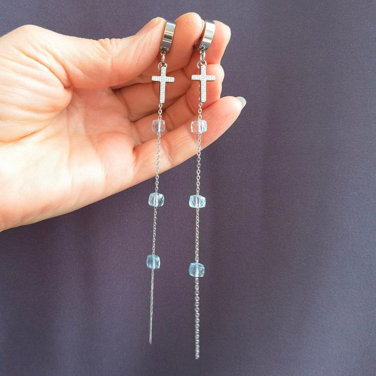 Серьги цепочки, топаз