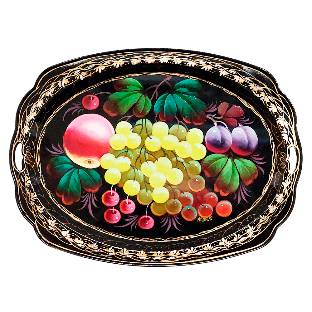 Поднос металлический, овальный, "Натюрморт", жостово 40/30см.