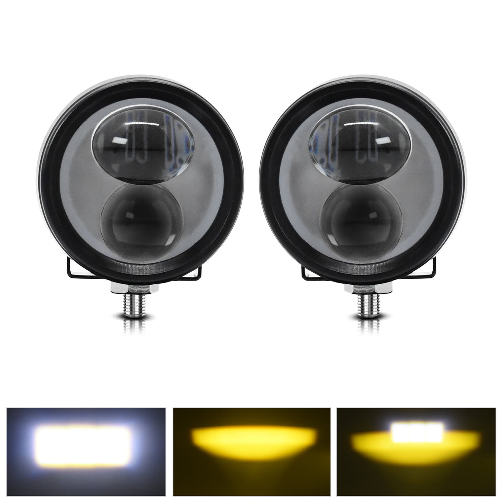 Светодиодные противотуманные фары 60 Вт 6000 лм для мотоциклов, водонепроницаемые, круглые, для грузовиков, квадроциклов, UTV, внедорожников, лодок, 2 шт.