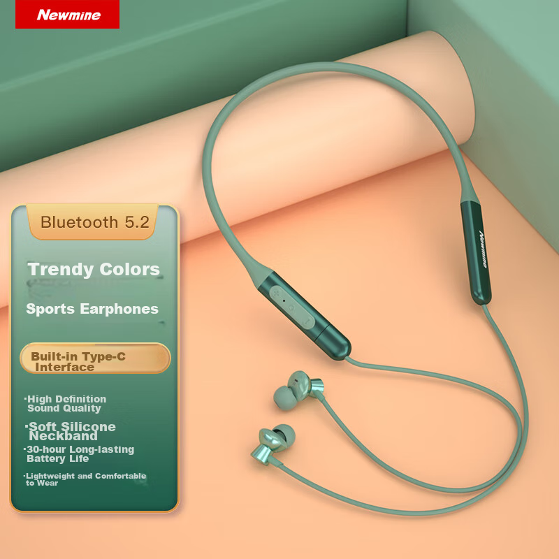 Newmine C50 Bluetooth-наушники-кольцо спортивные магнитные с длительным аккумулятором Устойчивые к поту для бега, игр и