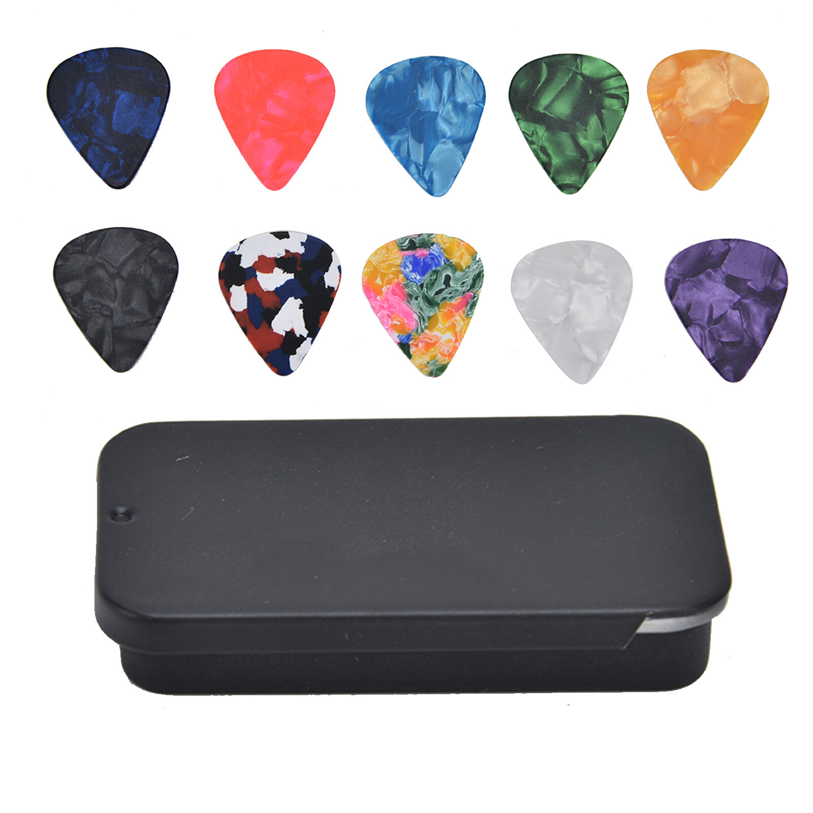 Медиаторы для гитары, 10 шт, 0,46 мм, медиаторы для бас-гитары для гавайской гитары, банджо, портативные красочные медиаторы с узором в виде звезды в стиле ретро, черная коробка в комплекте