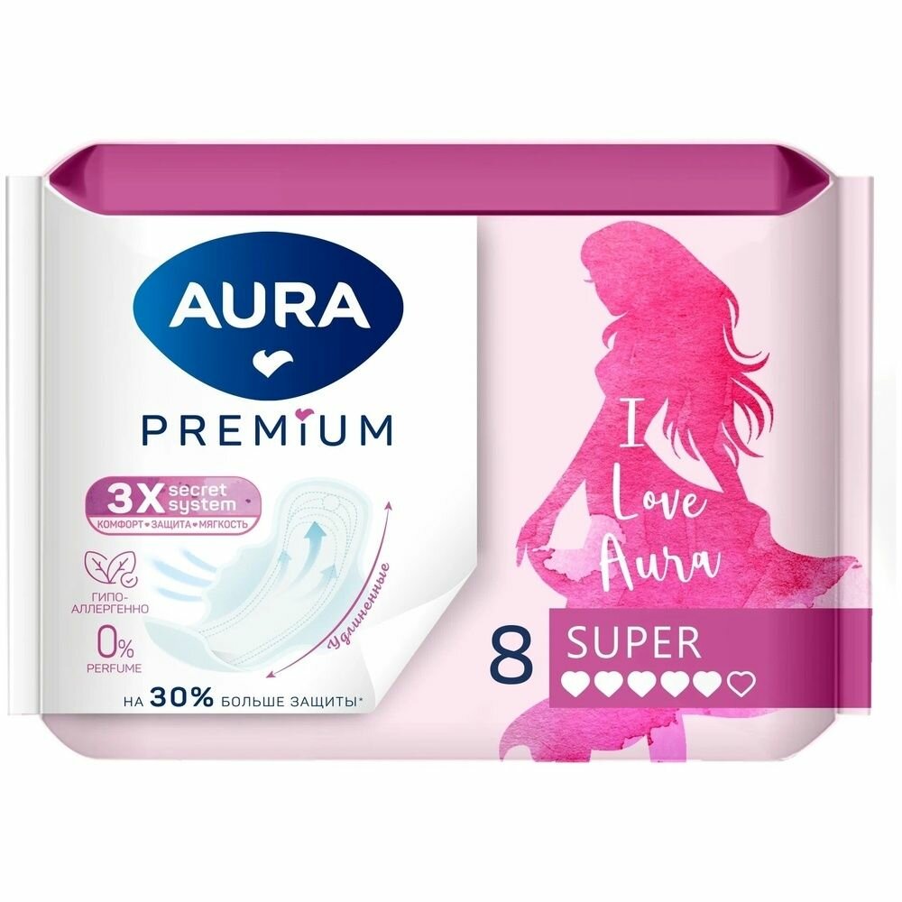 Прокладки гигиенические Aura "Premium", Super, 8 шт