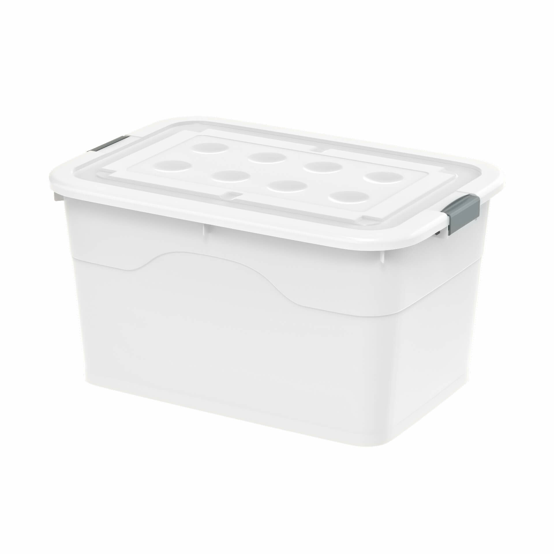 Ящик пластиковый 655х445х360 мм, белый, с крышкой на колесиках