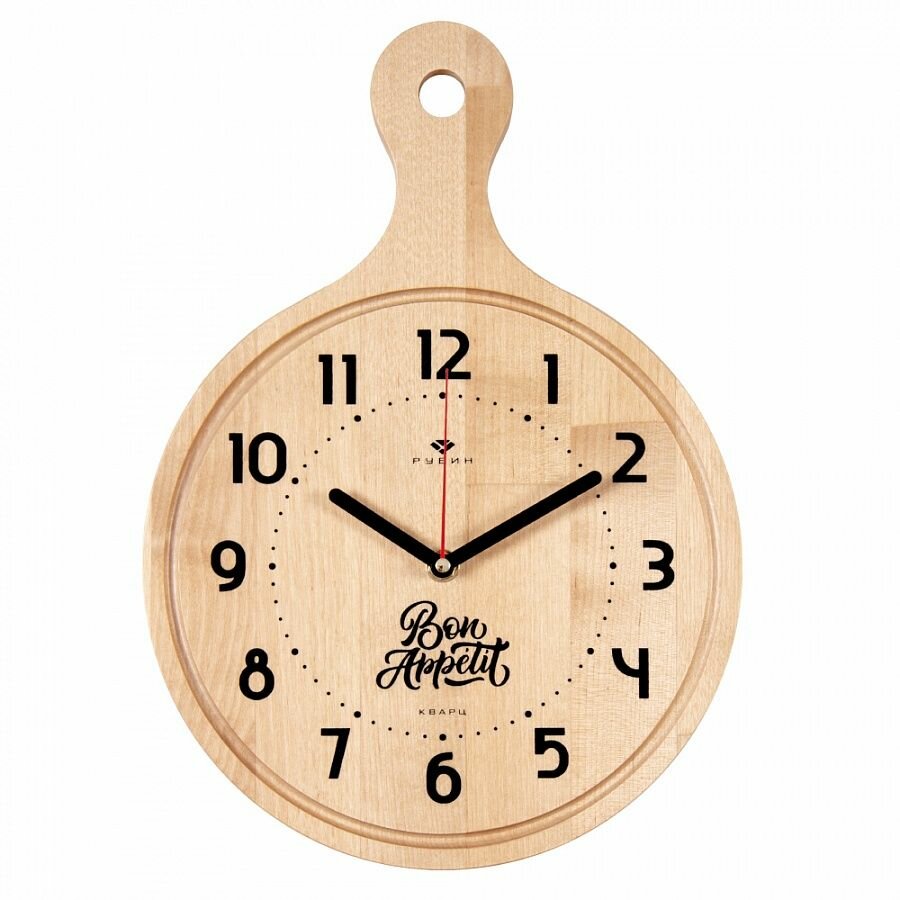 Часы настенные Рубин бесшумные, "Разделочная доска Bon Appetit", интерьерные из дерева, 245х350х25мм (2536-001)