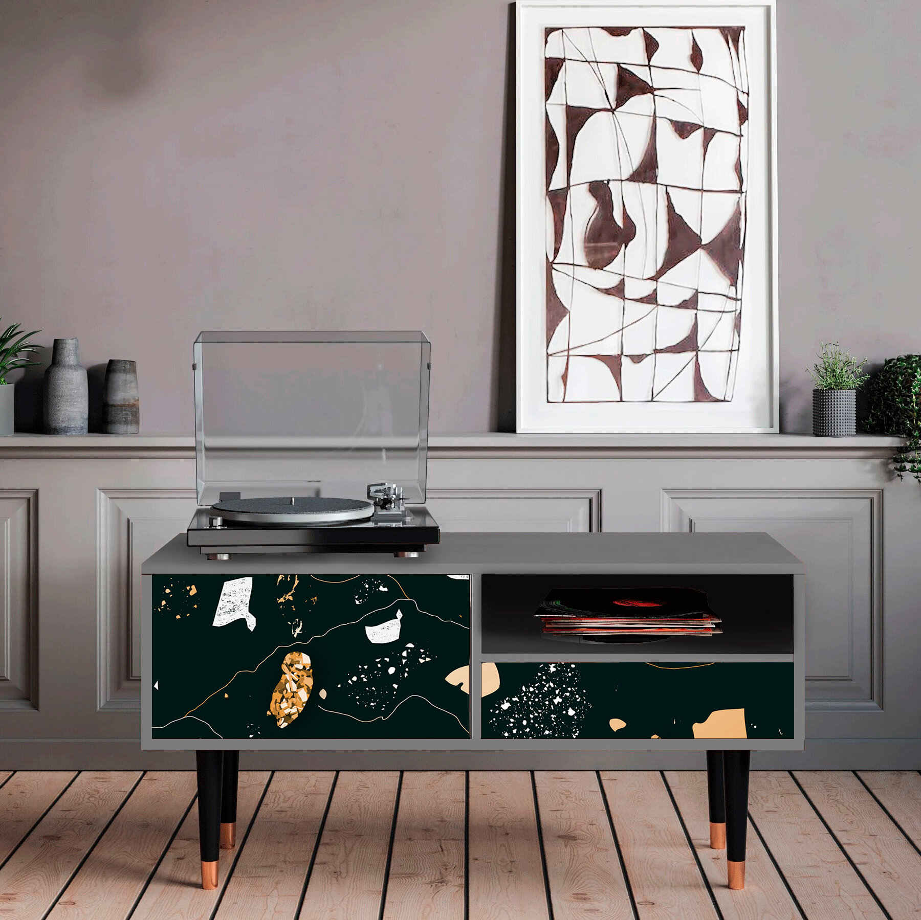 ТВ-Тумба - STORYZ - T3 Space Rocks, Размер - 115 x 59 x 48 см, Цвет корпуса - , Серый
