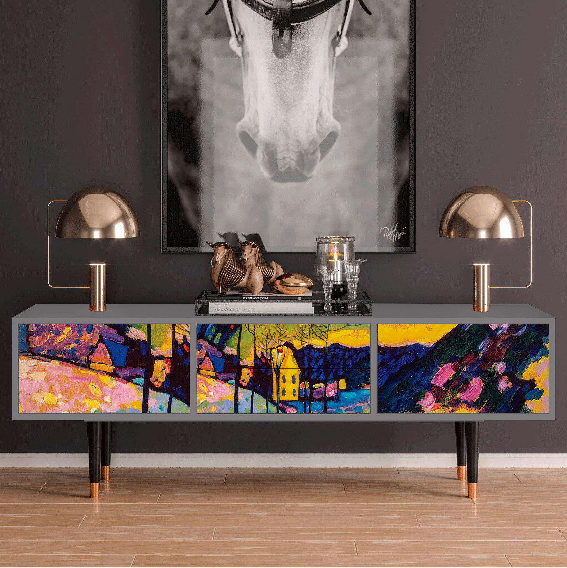 ТВ-Тумба - STORYZ - T4 Winter Landscape by Kandinsky, Размер - 170 x 59 x 48 см, Цвет корпуса - , Серый