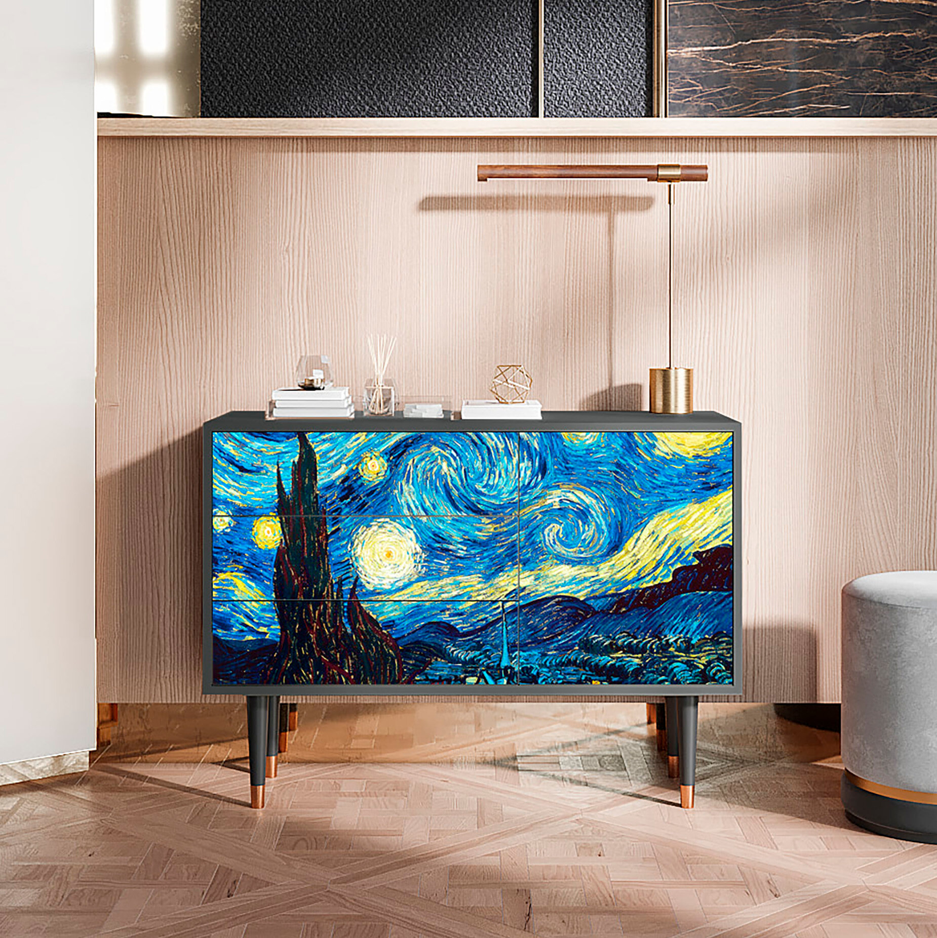 Комод - STORYZ - S3 The Starry Night by Vincent van Gogh, Размер - 115 x 84 x 41 см, Цвет корпуса - , Антрацит