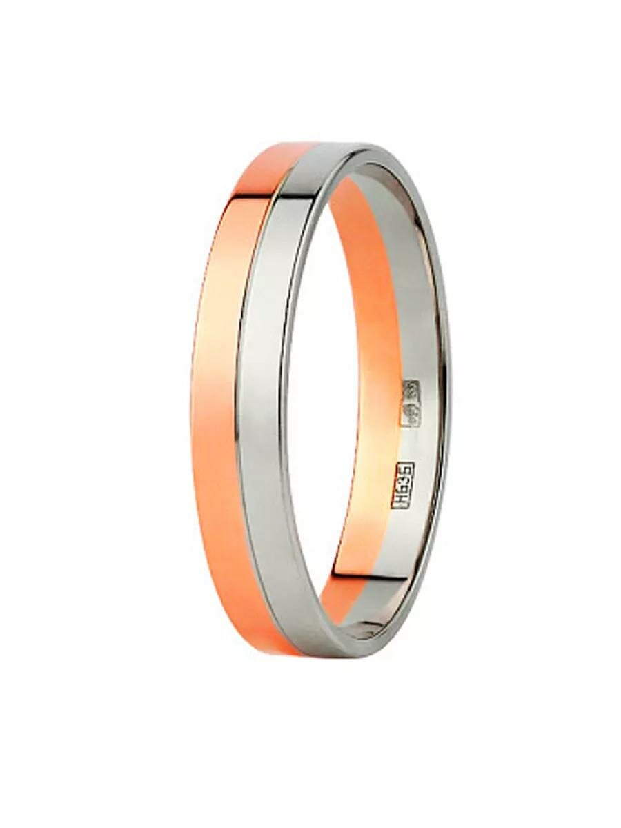 Кольцо обручальное, комбинированное, красное, белое золото, 585 проба, родирование